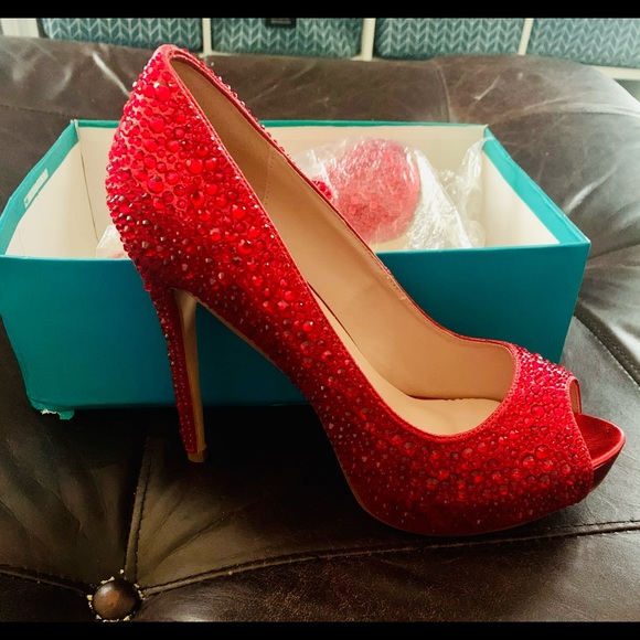 Shoes | Red Peep Toe Heels | Poshmark